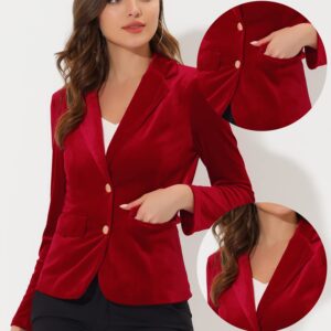 Allegra K Velvet Blazers for Women's Party Notched Lapel Single Breasted Long Sleeve Blazer Small Red