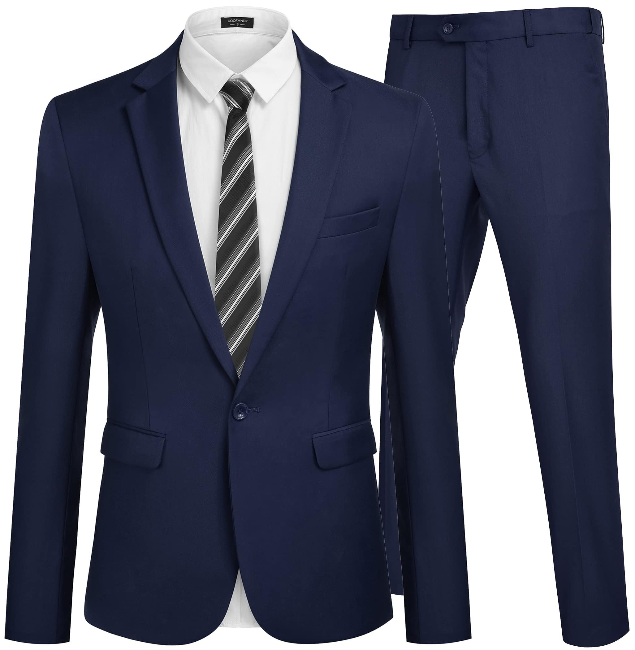 COOFANDY Men 2 Piece Suit Jacket Dress Business Blazer Tuxedo Wedding Suit Pant Navy Blue