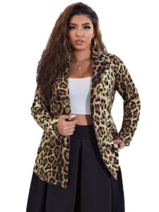 wdirara women's plus size leopard print lapel collar one button party club blazer multicolor 1xl