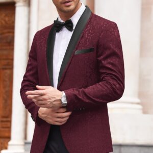 COOFANDY Men's Floral Tuxedo Suit Jacket Dinner Jacket Party Prom Wedding Blazer Jackets, Wine Red, XX-Large