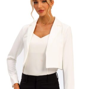 Allegra K Women's Lapel Collar Open Front Cardigan Office Work Business Casual Cropped Blazer Jacket Small White