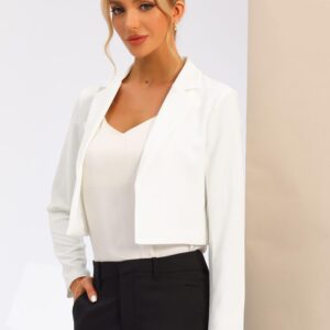 Allegra K Women's Lapel Collar Open Front Cardigan Office Work Business Casual Cropped Blazer Jacket Small White