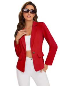 wdirara women's casual long sleeve blazer lapel business work dress jackets red xs