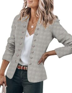 grapent women's plaid business casual buttons pockets open front blazer suit cardigan outerwear large (fits us 12-us 14)