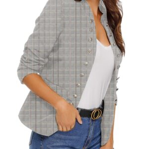 GRAPENT Women's Plaid Business Casual Buttons Pockets Open Front Blazer Suit Cardigan Outerwear Large (Fits US 12-US 14)