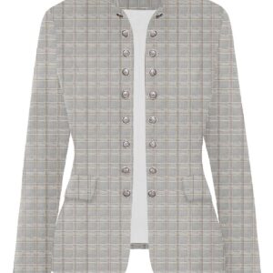 GRAPENT Women's Plaid Business Casual Buttons Pockets Open Front Blazer Suit Cardigan Outerwear Large (Fits US 12-US 14)