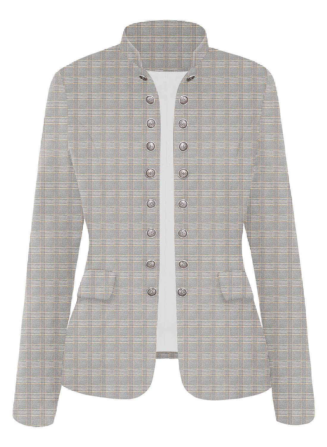 GRAPENT Women's Plaid Business Casual Buttons Pockets Open Front Blazer Suit Cardigan Outerwear Large (Fits US 12-US 14)