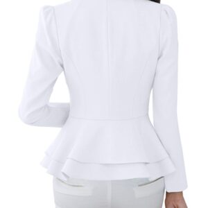 FLITAY Womens Business Solid Lapel Notched Fashion Blazer Casual Ruched Blazer Coat White M