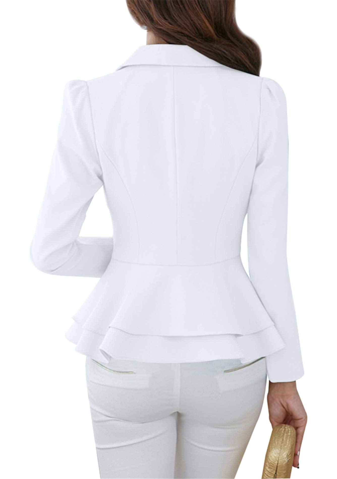 FLITAY Womens Business Solid Lapel Notched Fashion Blazer Casual Ruched Blazer Coat White M