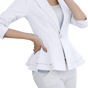 FLITAY Womens Business Solid Lapel Notched Fashion Blazer Casual Ruched Blazer Coat White M