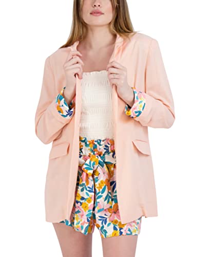 BCBGeneration Women's Long Sleeve Relaxed Notch Lapel Button Closure Pocket Cuff Trim Boyfriend Blazer, Peach, XX-Small