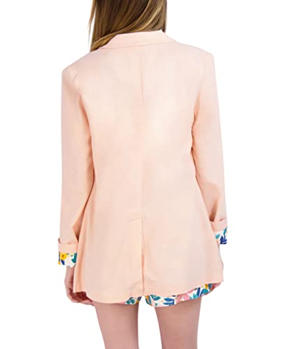 BCBGeneration Women's Long Sleeve Relaxed Notch Lapel Button Closure Pocket Cuff Trim Boyfriend Blazer, Peach, XX-Small