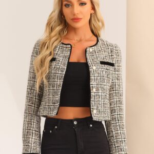 Allegra K Tweed Jacket for Women's Long Sleeve Casual Work Office Plaid Short Outwear Large Apricot