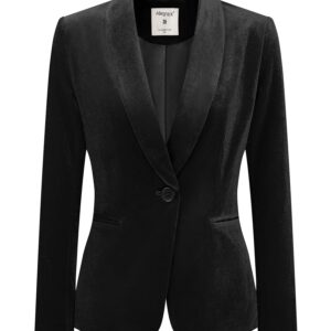 Allegra K Women's Christmas Office Coat Solid Shawl Collar 1 Button Velvet Blazer X-Large Black