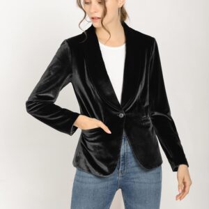 Allegra K Women's Christmas Office Coat Solid Shawl Collar 1 Button Velvet Blazer X-Large Black