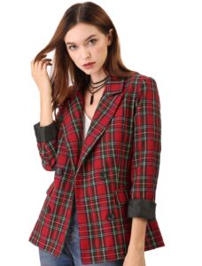 allegra k women's notched lapel double breasted work formal blazer jacket x-large red green