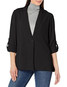 adrianna papell women's roll sleeve one button blazer, black, s