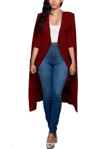 lyaner women's cape long sleeve work wear blazer jackets long cape coat burgundy# xx-large