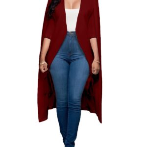 LYANER Women's Cape Long Sleeve Work Wear Blazer Jackets Long Cape Coat Burgundy# XX-Large