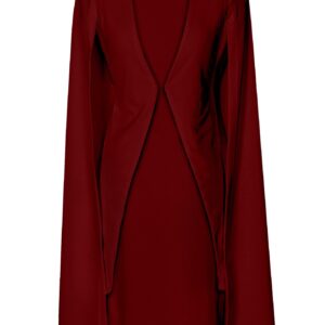 LYANER Women's Cape Long Sleeve Work Wear Blazer Jackets Long Cape Coat Burgundy# XX-Large