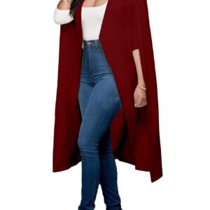 LYANER Women's Cape Long Sleeve Work Wear Blazer Jackets Long Cape Coat Burgundy# XX-Large