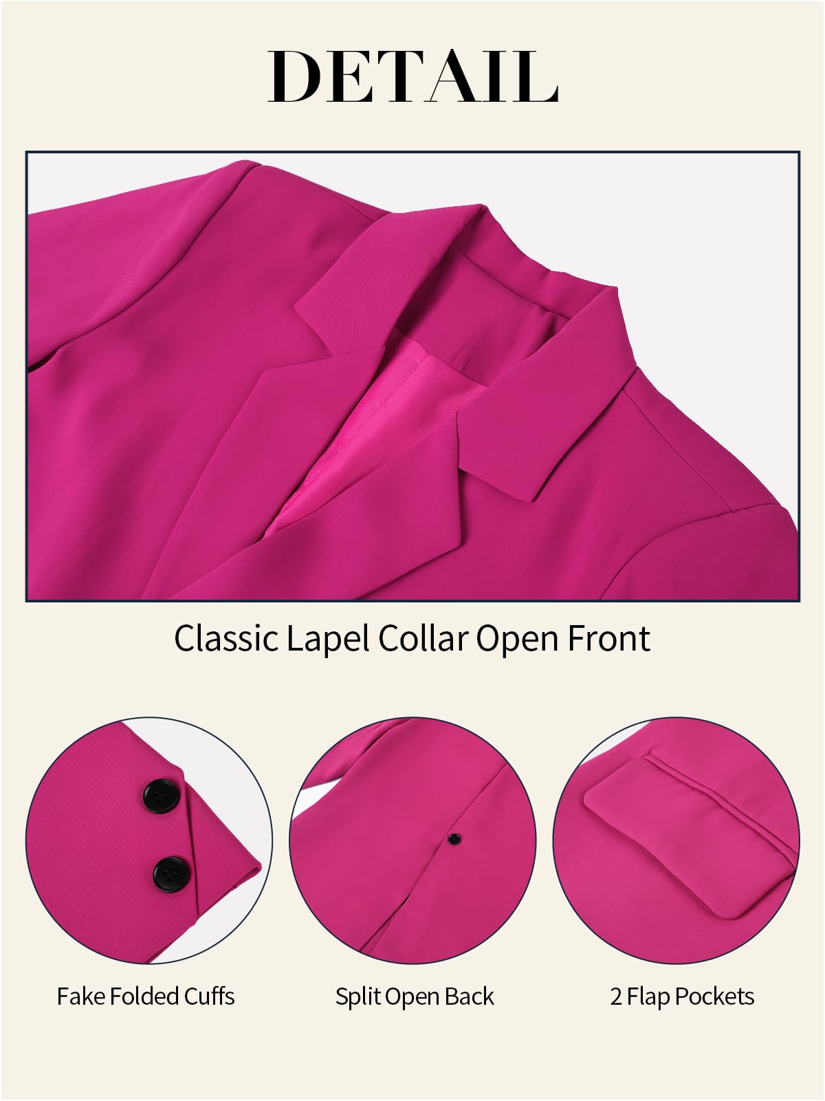 V FOR CITY Blazers for Women Business Casual Long Sleeve Open Front Lapel Button Work Office Blazer Jacket with Pockets