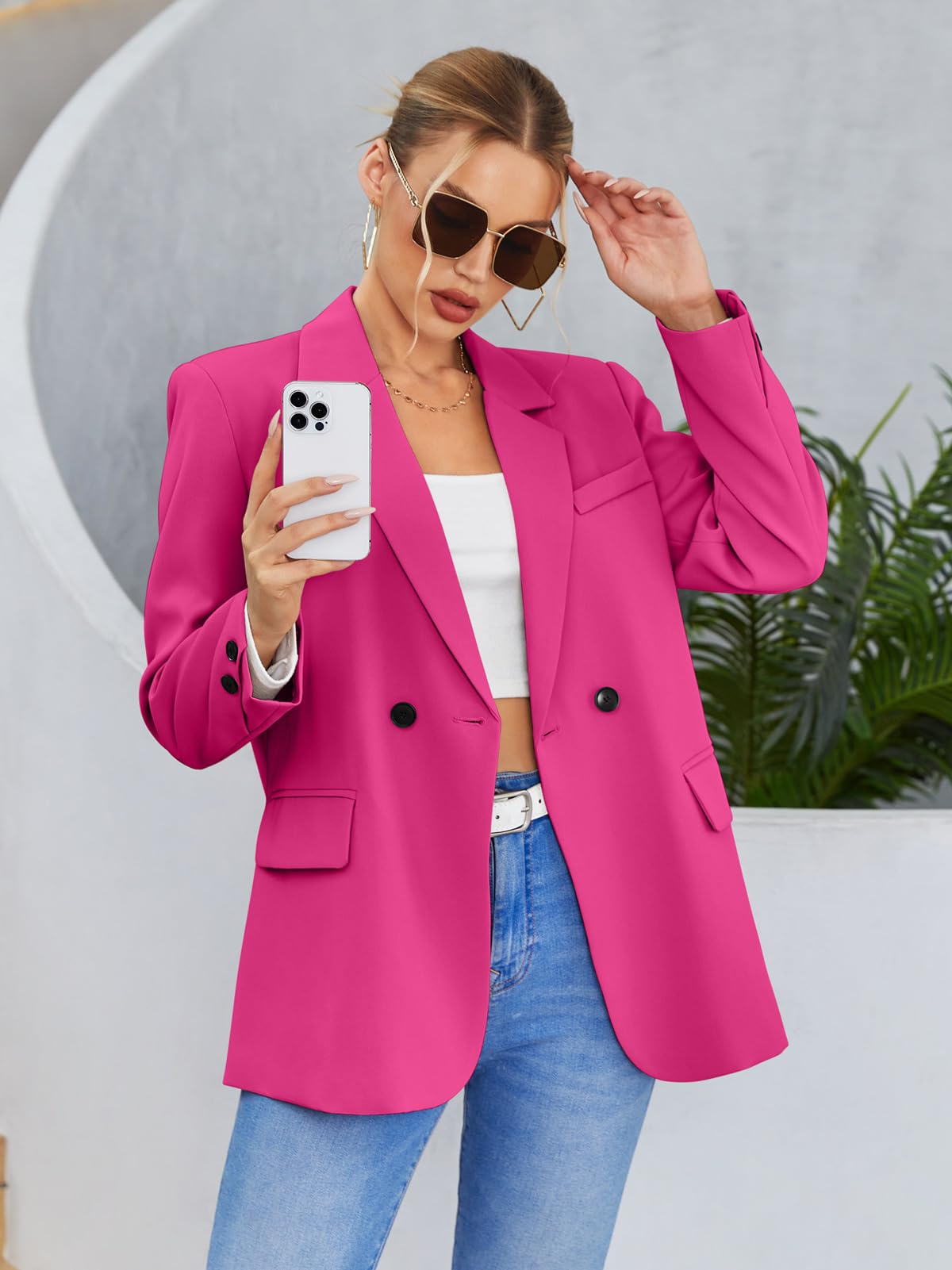 V FOR CITY Blazers for Women Business Casual Long Sleeve Open Front Lapel Button Work Office Blazer Jacket with Pockets