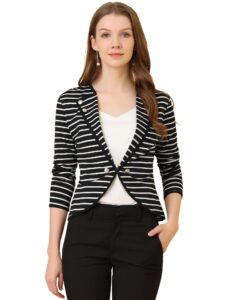 allegra k women's notched lapel casual work office striped blazer x-small black