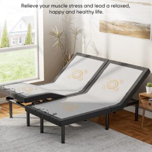 Furgle Adjustable Bed Frame, Adjustable Bed Base Split King for Stress Management, Zero Gravity Base, Head and Foot Incline with 3-Speed Massage, Anti-Snore, Memory Pre-Sets（2TXL）