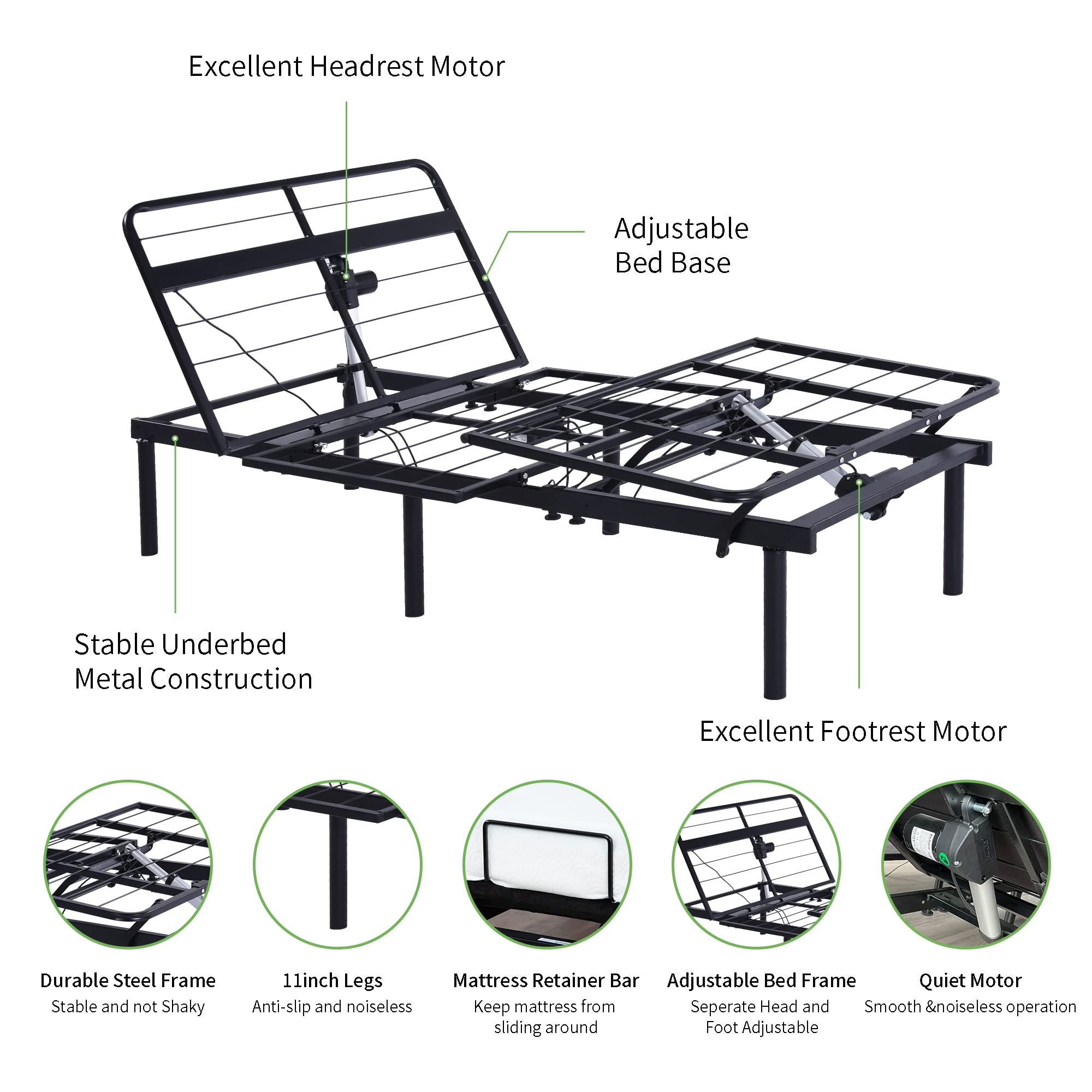 Adjustable Bed Frame Base, Wireless, 5 Minutes Quick Assembly, Zero Clearance, Zero Gravity, Whisper Quiet Durable Motor, Mattress Holder, Anti Snore, Best Gift for Family,Twin XL