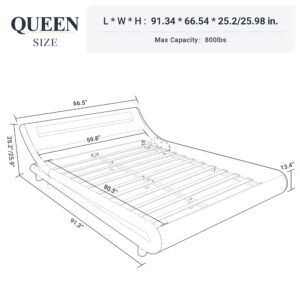 Allewie Queen Size LED Platform Bed Frame with Adjustable Headboard/No Box Spring Need/Easy Assembly/Faux Leather in Black