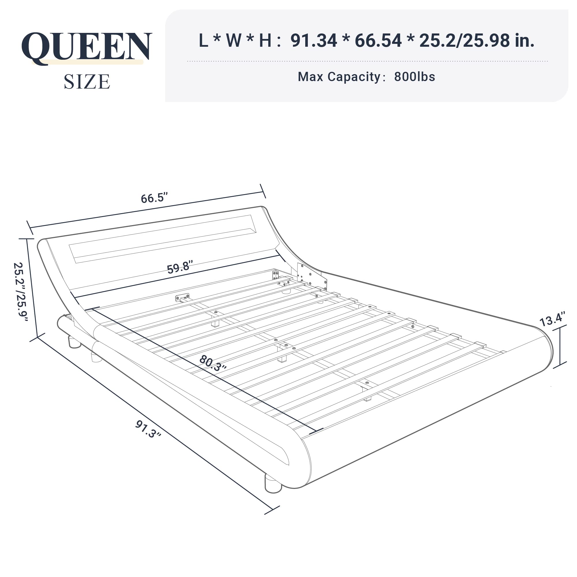 Allewie Queen Size LED Platform Bed Frame with Adjustable Headboard/No Box Spring Need/Easy Assembly/Faux Leather in Black