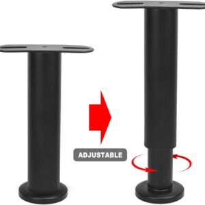 Bed Support Legs, Metal Adjustable Legs for Bed, Heavy Duty Bed Center Frame Middle Reinforce Circular Bottom Extendable Slat Support Leg for Cabinet Sofa Bed Frame Replacement Parts (Black 2 Pcs)