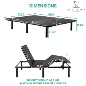 Naomi Home Full Adjustable Base 15" Full Adjustable Bed Frame with Remote Base de Cama Full Size Adjustable Bed Frame Black Full Size Bed with 7 Positions Foldable Electric Adjustable Beds