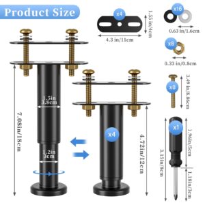 O.HSNYIU Upgrade Bed Legs Support, 4Pcs Adjustable Metal Bed Frame Support Legs, 4.72 inch-7.08 inch Adjustable Bed Legs Replacement, Heavy Duty Center Support Legs for Steel Bed Frame or Wooden Bed