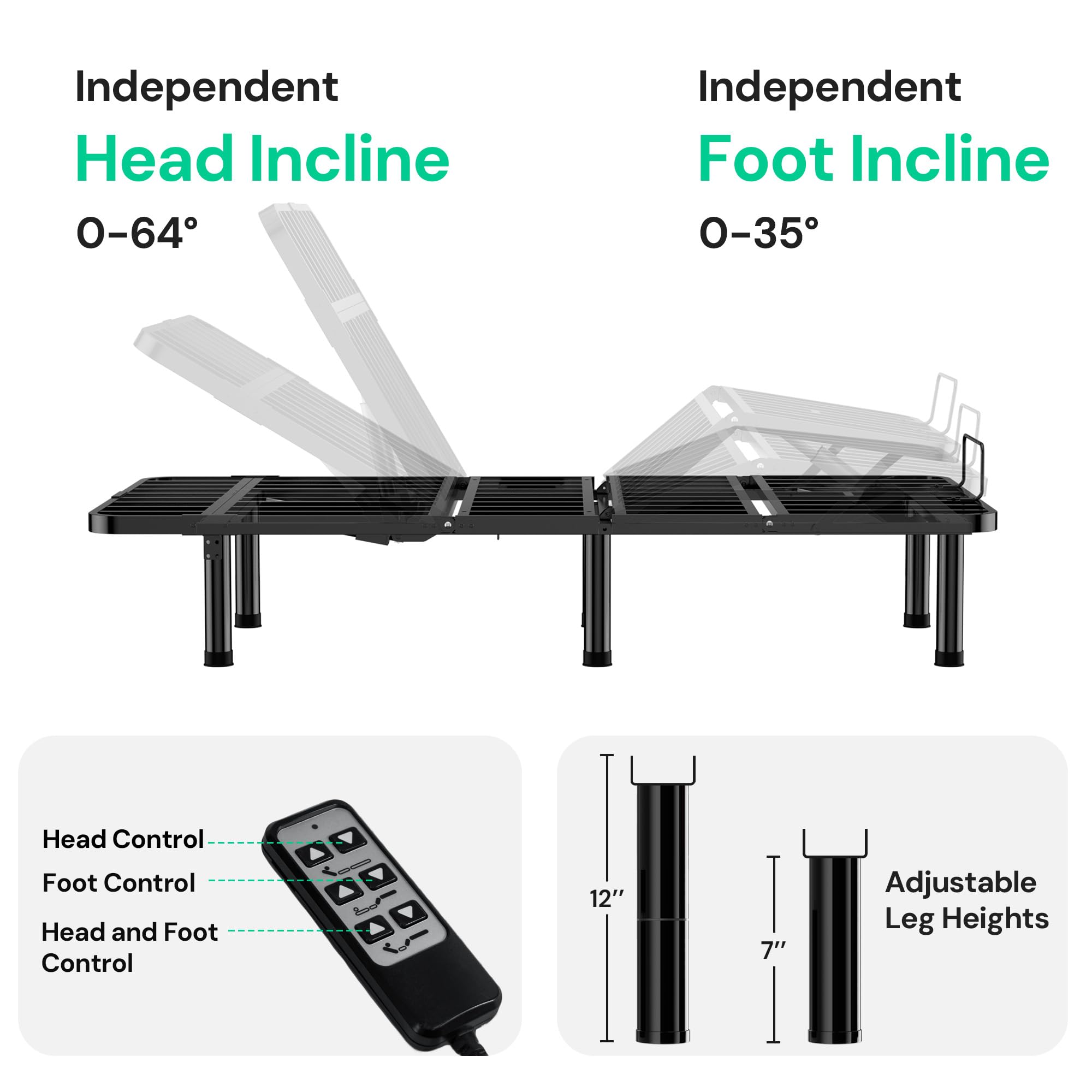 SunsGrove Twin XL Adjustable Bed Frame with Head and Foot Incline, Electric Bed Frame Base, Adjustable Leg Heights, Wired Remote