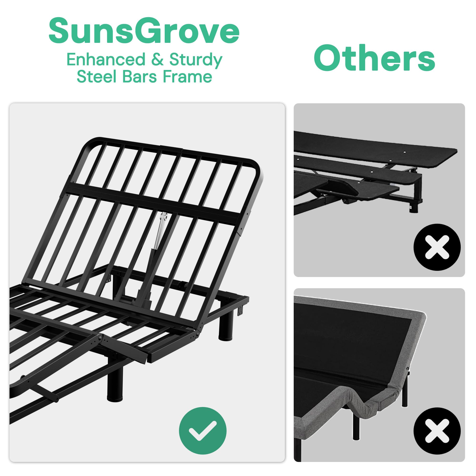 SunsGrove Twin XL Adjustable Bed Frame with Head and Foot Incline, Electric Bed Frame Base, Adjustable Leg Heights, Wired Remote