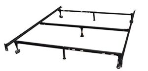 king's brand 7-leg heavy duty adjustable metal queen size bed frame with center support rug rollers and locking wheel