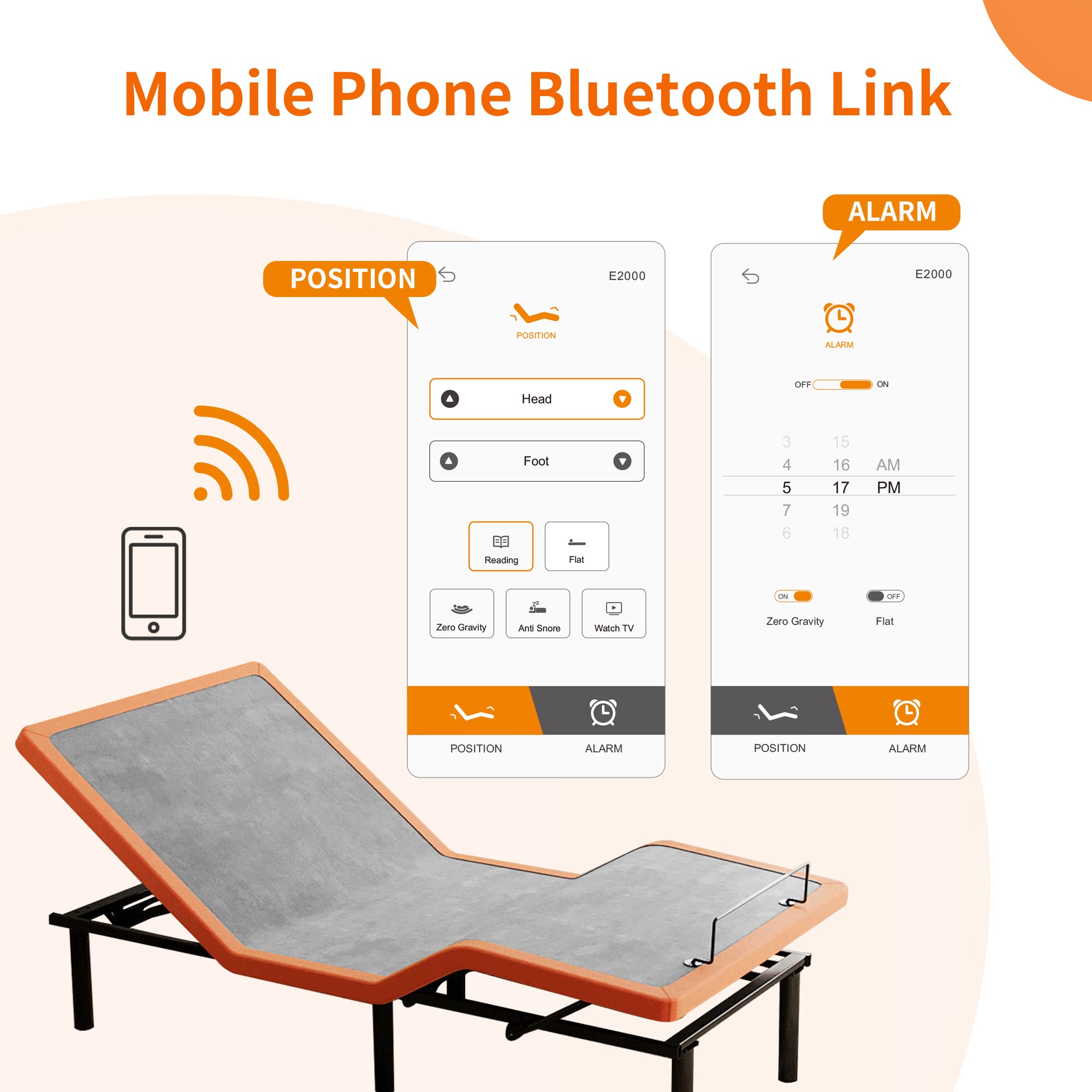 ESHINE Adjustable Bed Frame Smart Bed - Ergonomic Electric Bed Base, Foot & Head Incline, APP Control, Wireless Remote, Zero Gravity, Anti-Snore, Twin XL, 2000 Series