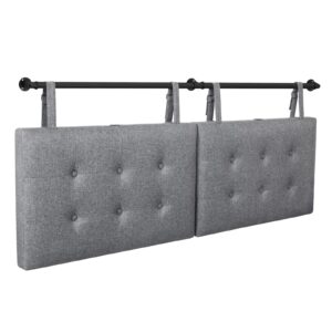 hausource wall mount headboard with usb port for queen size bed only, headboards with adjustable fabric straps, hanging linen fabric padded headboard for bedroom