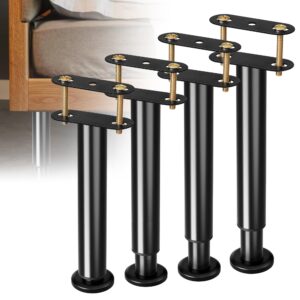 zhoudashu adjustable height bed frame center support legs with wider base,bed support legs replacement for metal/wood slats,bed reinforcement kit,height from 10" to 16.5",black-4 pcs