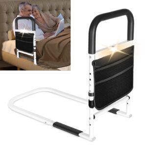 yeego direct bed rails for elderly adults safety, height adjustable bed assist rail for seniors, bedside with storage pocket and led induction light, fit twin bed support up to 400lbs