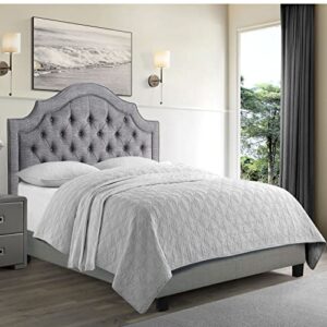 rosevera angelo linen upholstered bed with adjustable headboard and button tufting, full, gray