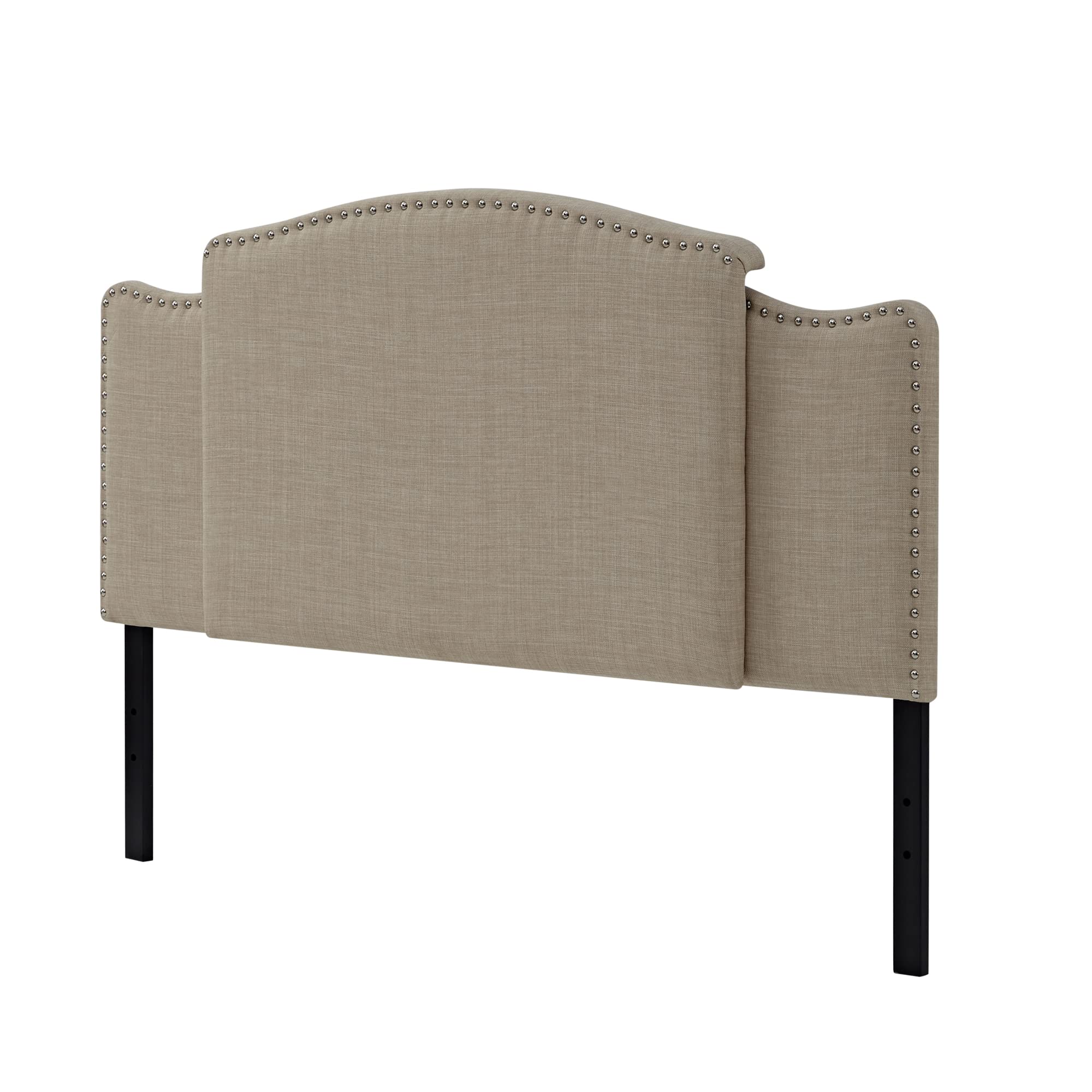 Ball&Cast Bed Headboard Fabric Upholstered Curved Top Design with Nails Full/Queen/King Size 3 in 1, Adjustable Burlap Set of 1