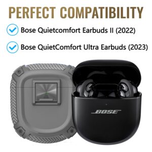 JIML [Upgrade Secure Lock] for with Bose QuietComfort Earbuds II (2022) / Ultra Earbuds (2023) Case TPU Military Shell Protective Cover Skin Shock-Absorbing with Keychain and Lanyard (Gray)