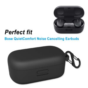 for Bose QuietComfort Earbuds Case Cover (Not fit for Bose Sport Earbuds), Portable Silicone Protective Case with Carabiner (Black)