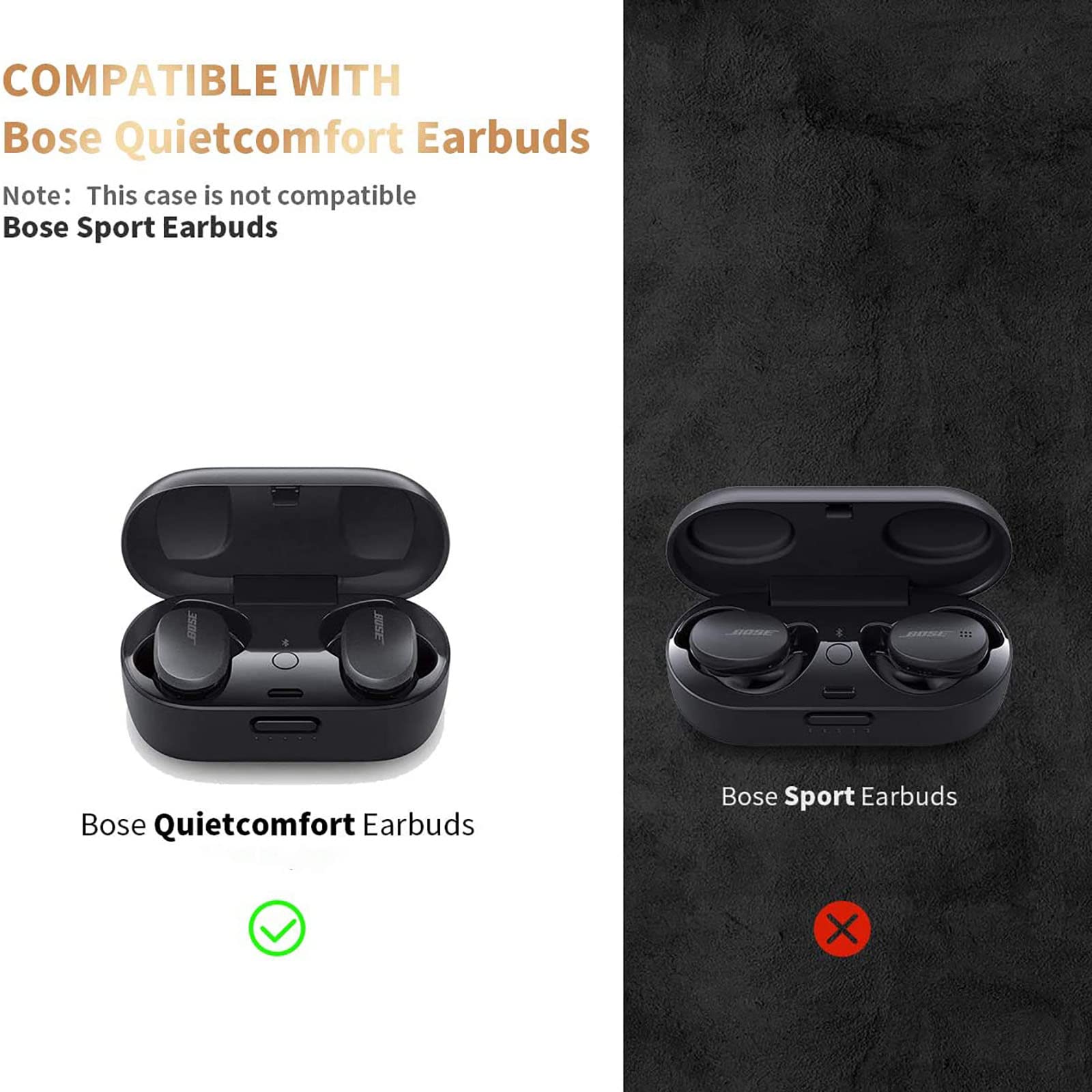 WQNIDE Case for Bose QuietComfort Earbuds, Soft and Flexible Silicone Scratch/Shock Resistant Cover for True Wireless Bluetooth Earphones with Carabiner (Black)