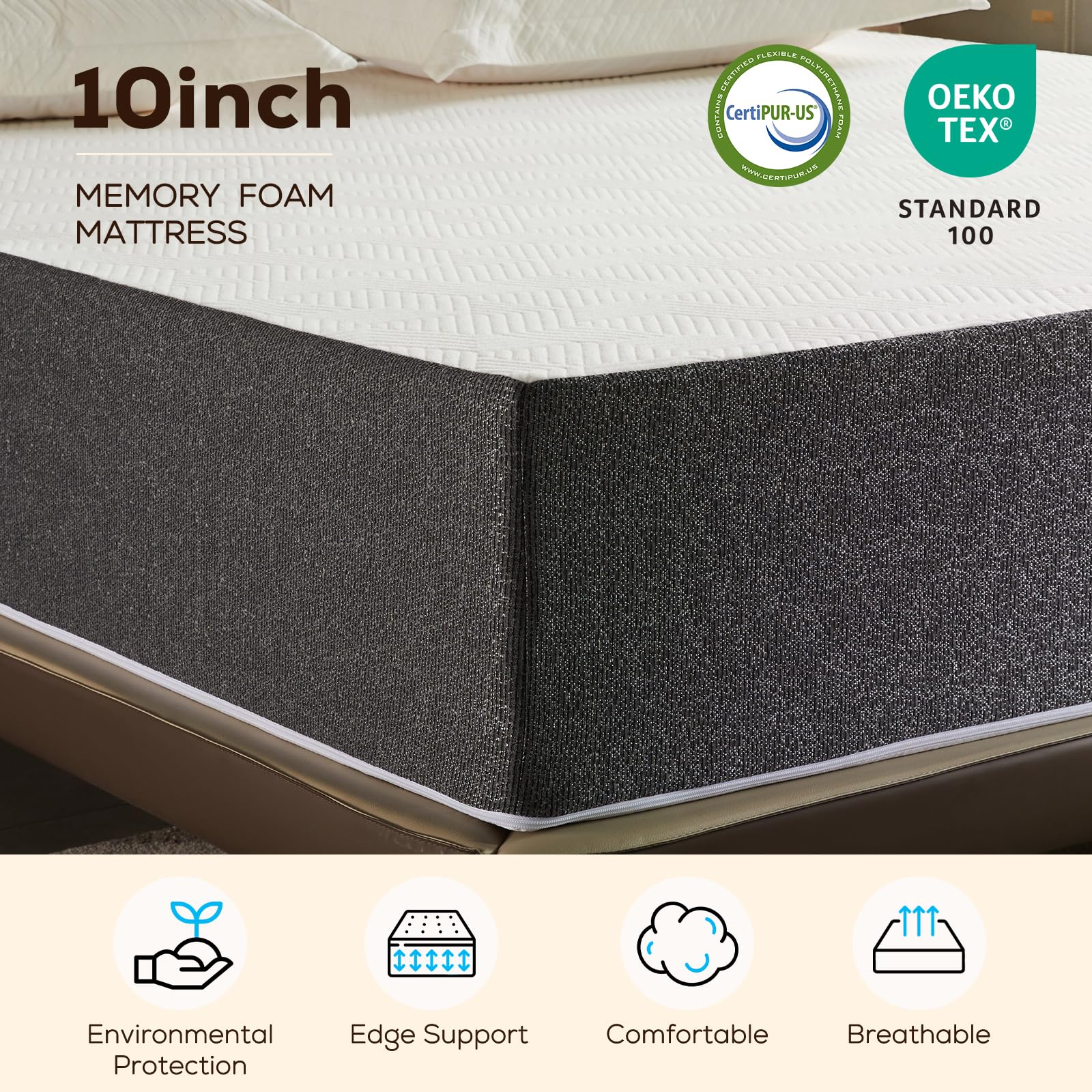 Ablyea Queen Mattress 10 Inch Gel Memory Foam Mattress in a Box - CertiPUR-US Certified/Pressure Relief/Medium Firm Queen Size Bed Mattresses