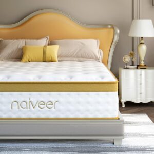 naiveer cooling gel queen mattresses 14 inch memory foam hybrid mattress for back pain & pressure relief, queen size mattress in a box with pocket springs, medium firm with certipur-us certified