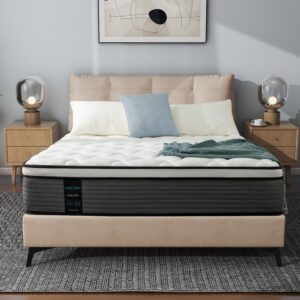 queen rose queen size mattress, 12 inch pillow top hybrid mattress in a box, gel memory foam & individually pocket innerspring bed, medium firm certipur-us certified & fiberglass free